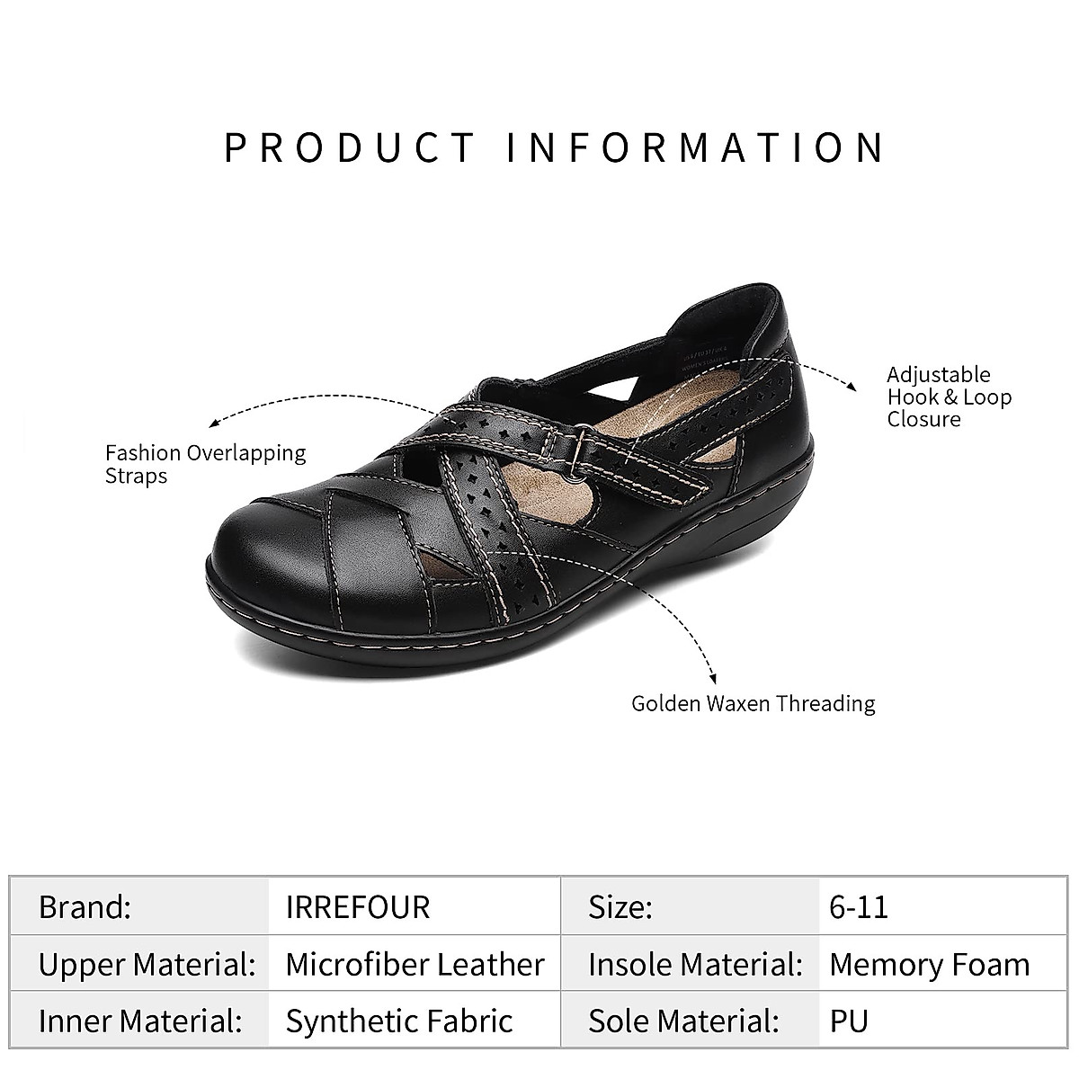 Irrefour Women's Classic Black Genuine Leather Casual Loafer Cute Slip-On Fashion Closed Toe Flat Sandal Comfy Work Sandal Everyday Walking Shoe 1607-HEI100