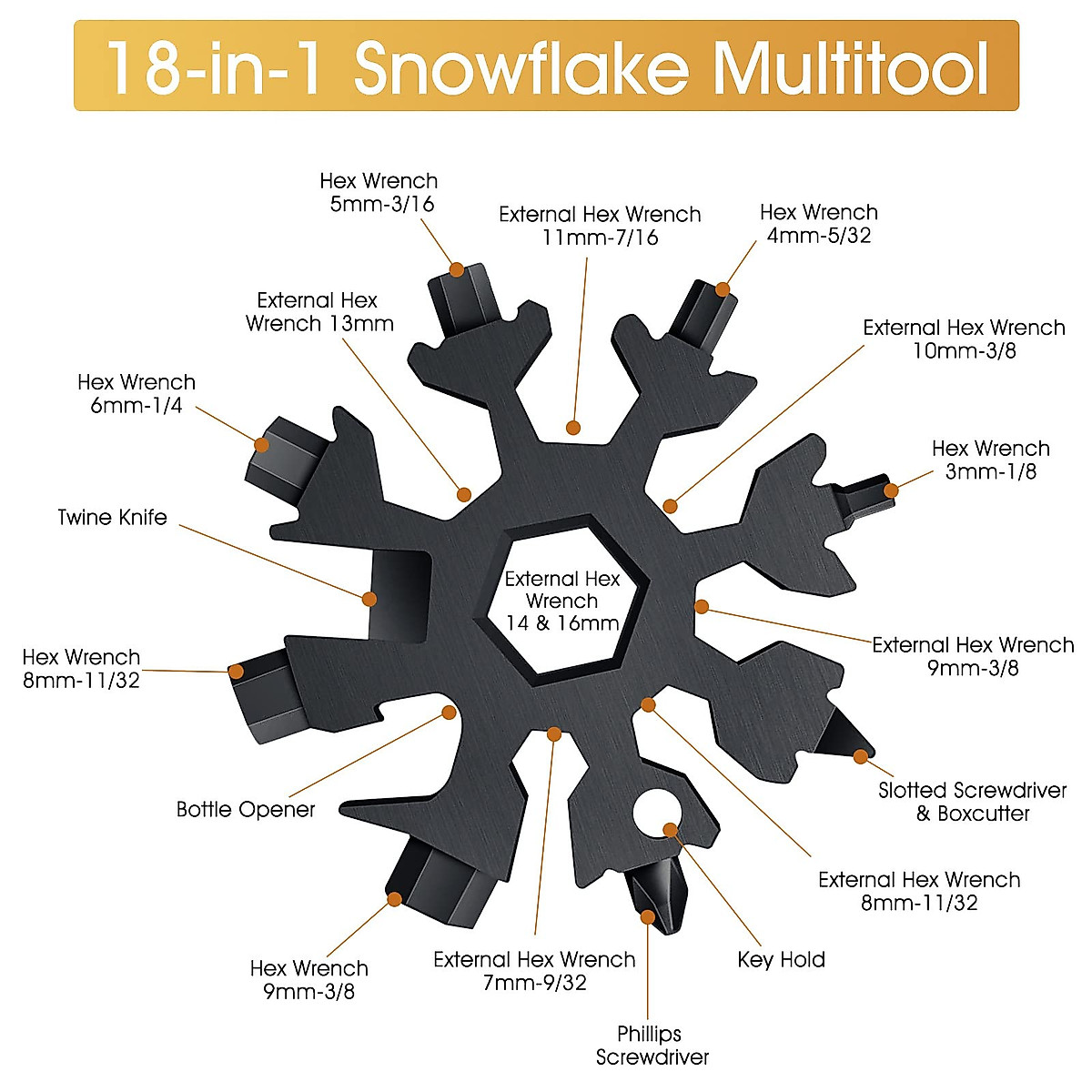 Stocking Stuffers Christmas Gifts for Men - 18-in-1 Snowflake Multitool - Cool Gadgets Mens Gifts for Dad Boyfriend Husband Him - Bottle Opener/Flat Phillips Screwdriver/Wrench for Camping, Repairing