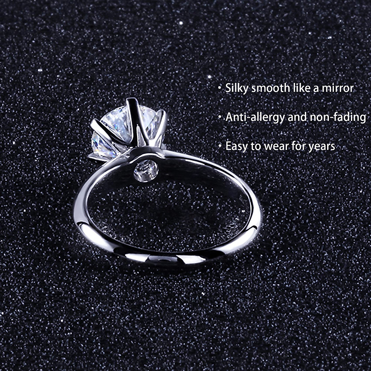 CaratDream 10K white gold platinum plated classic six prong proposal engagement wedding bands diamond rings for women 0.5-2.0ct Gift for girlfriend mum anniversary friend birthday(2.0ct Size-7.5#)