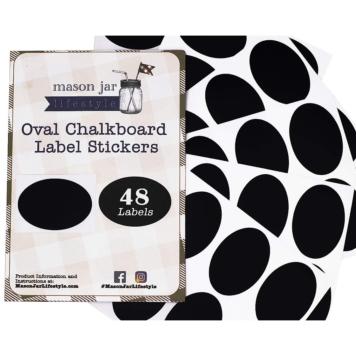 48 Chalkboard Label Stickers by Mason Jar Lifestyle - Reusable Black Vinyl Stickers for Jars and Lids (Oval)