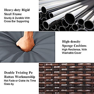 Tangkula Patio Corner Sofa Set 3 Piece, Outdoor Rattan Sofa Set, Includes Lounge Chaise, Loveseat & Coffee Table, Patio Garden Poolside Lawn Backyard Furniture (Gray)