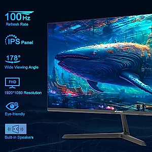 SANSUI 24 inch Monitor, IPS Display Computer Monitor with Built-in Speakers, 100Hz Monitor VESA Mount with DisplayPort HDMI VGA Inputs, FHD Monitor for Home Office (ES-24x3A HDMI Cable Included)
