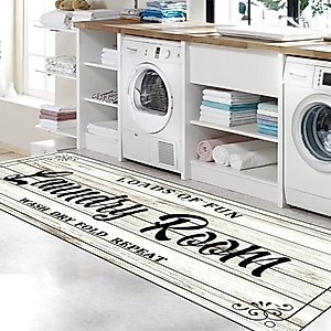 Laundry Room Rug Non Slip Floor mats Farmhouse Large Laundry Rugs for Laundry Room Mat Washer and Dryer Carpet Laundry Room Decor 20x59inch(White)
