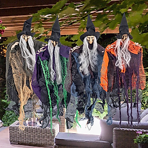 JOYIN 4 Pcs 19.6” Hanging Witch Halloween Decorations Outdoor Indoor Flying Haunted House Scary Decor for Lawn Garden Yard