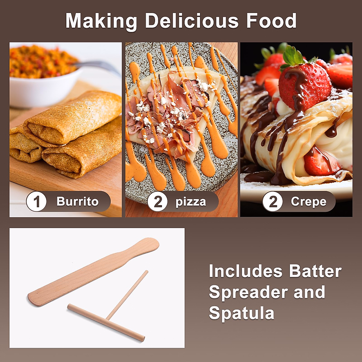 UVFAST Crepes Maker 12'', Electric Crepe Maker & Griddle, Non-Stick Crepe Pan, Crepe Machine with Crepe Spreader, Perfect for Crepes Roti, Tortilla, Blintzes, Pancakes, Adjustable Temperature, 1000W