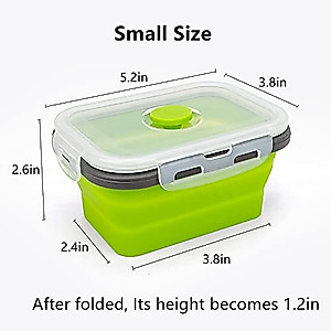CCyanzi 3piece Collapsible Food Storage Containers with Lids, Silicone Lunch Container, Microwave & Freezer Safe, Space Saving for Kitchen Cabinet and Camping Backpack,(green gray)