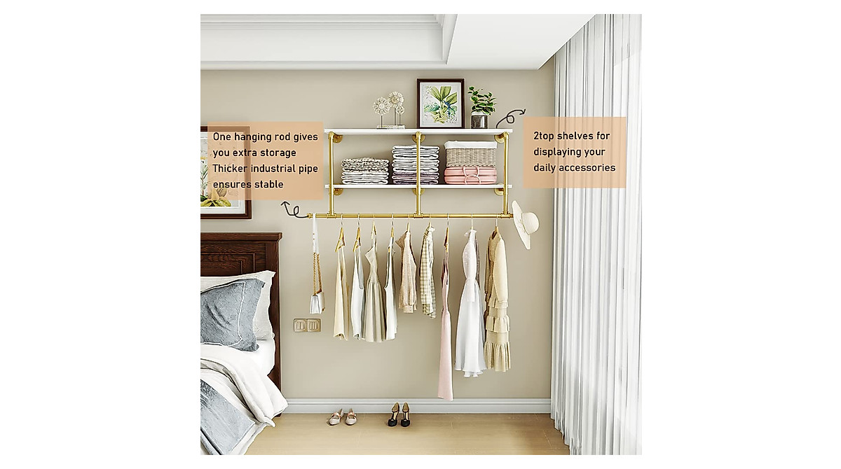 Stylish Wall Mounted Clothes Rack with Gold Finish