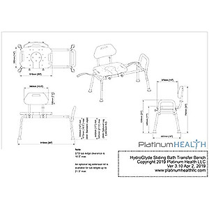 Sliding Shower Chair HydroGlyde Premium Heavy Duty, Padded Bathtub Transfer Bench with Cut Out Seat, for Bath Tub, Adjustable Legs, and Safety Belt, Quick Tool-Less Assembly, Blue