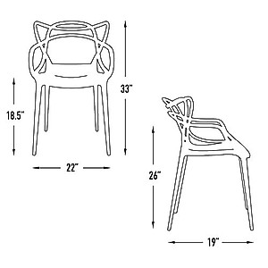 Laura Davidson Furniture Set of 2 - Masters Entangled Chair for Dining & Office -Modern Designer Stackable Armchairs, Made of Solid Color Polypropylene, Grey