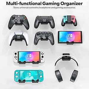 OIVO Controller & Headset Wall Mount Holder Stand, Foldable Headphone Stand, Gaming Controller Holder Hanger Hook, Universal Storage Organizer Controller/Earphone/Game Accessories-8 Packs