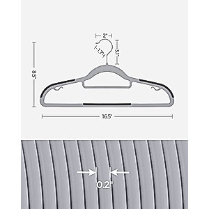 SONGMICS Pack of 30 Coat Hangers, Heavy-Duty Plastic Hangers with Non-Slip Design, Space-Saving Clothes Hangers, 16.5 Inches Wide, 360° Swivel Hook, Gray and Silver UCRP20G30