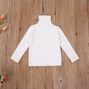 Toddler Baby Little Girls Turtleneck T Shirt Top Long Sleeve Basic Solid Color Blouse 1-5Years Old (White Turtleneck Shirt, 5-6X)