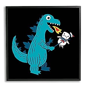 Stupell Industries Cartoon Dragon Breathing Fire Marshmallow Man, Design by Michael Buxton
