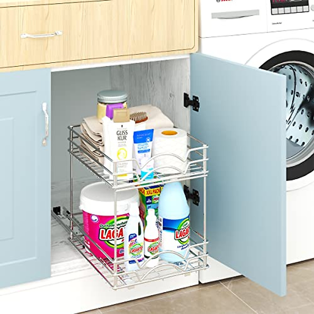 FANHAO Pull Out Spice Rack Organizer for Cabinet, Heavy Duty Slide Out Seasoning Kitchen Organizer, 2 Tier Cabinet Organizer Under Sink Organizers, 8.7" W x10.3 D x10.8 H, Chrome