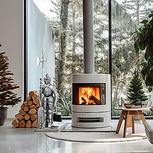 Lizh Middle Ages Knight Cast Iron Fireplace Tool Set ,Antique Brass