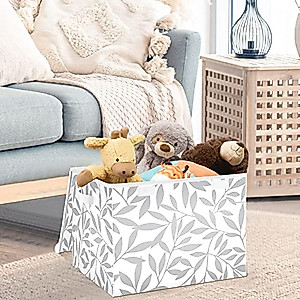 CaTaKu Leaf Grey Storage Bins with Lids and Handles, Fabric Large Storage Container Cube Basket with Lid Decorative Storage Boxes for Organizing Clothes
