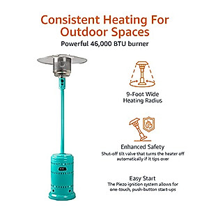 Amazon Basics 46,000 BTU Outdoor Propane Patio Heater with Wheels, Commercial & Residential - Bahama Blue