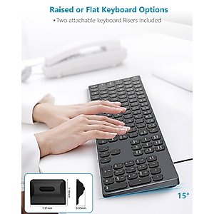 9H Aluminum USB Wired Keyboard with Numeric Keypad for PC Windows 10/8 / 7 / Vista/XP