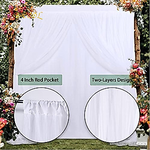 White Tulle Backdrop Curtains Wedding 2 Layer Sheer Drape Backdrop Cloth Polyester Backdrop for Baby Shower Parties Photography Props 5ftx7ft
