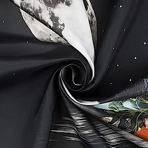 LB Full Moon Over Ocean Tapestry Wall Hanging, Moonlit Garden Tapestry, Night Sky Flower Plant on Black Background Wall Decor for Teen Bedroom Living Room Dorm Home Decor, 40 x 60 Inches