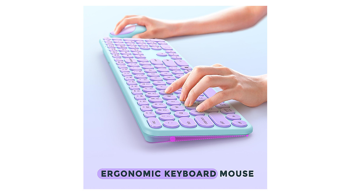 Cute Purple Wireless Keyboard & Mouse for Mac & Windows