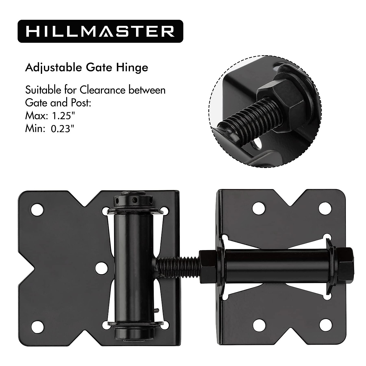 2 Pack Self Closing Gate Hinges for Wooden Fences Heavy Duty Solid Vinyl Fence Gate Closer Hinges with 22 Screws Swing Adjuster Tool 90 Degree Tension Boerboel Gate Hardware Kit Black Finish