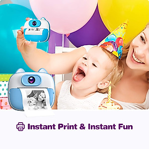 Dragon Touch Instant Print Camera for Kids, Digital Camera for Kids with Print Paper, Kids Camera with 1080P 2 Inch Color Screen, Selfie Video Camera for Kids 3-12 Years Old (Blue)