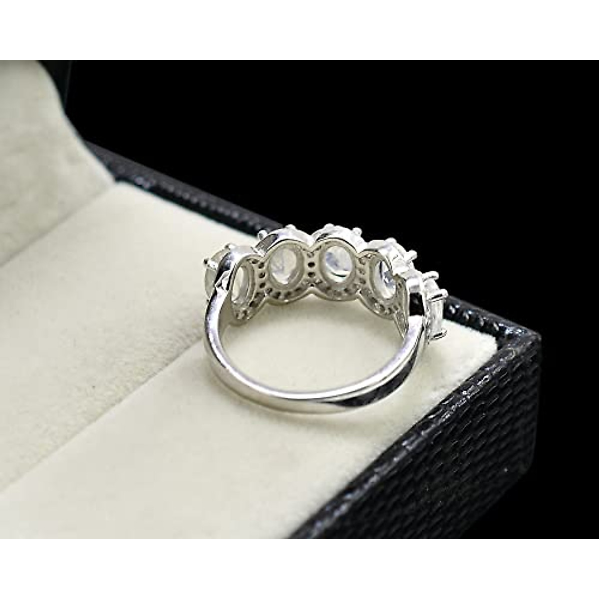 925 Sterling Silver Natural Blue Fire Rainbow Moonstone Ring Statement Ring June Birthstone Wedding Jewelry Proposal Ring Engagement Gift For Girlfriend Gift For Her (Sterling Silver, 9.25 US)