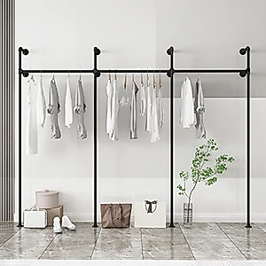OUBITO Industrial Pipe Clothing Rack,Moden Commercial Grade Pipe Clothes Racks,Wall Mounted Closet Storage Rack,Hanging Clothes Retail Display Rack,Heavy Duty Steampunk Garment Racks,Black(Three)