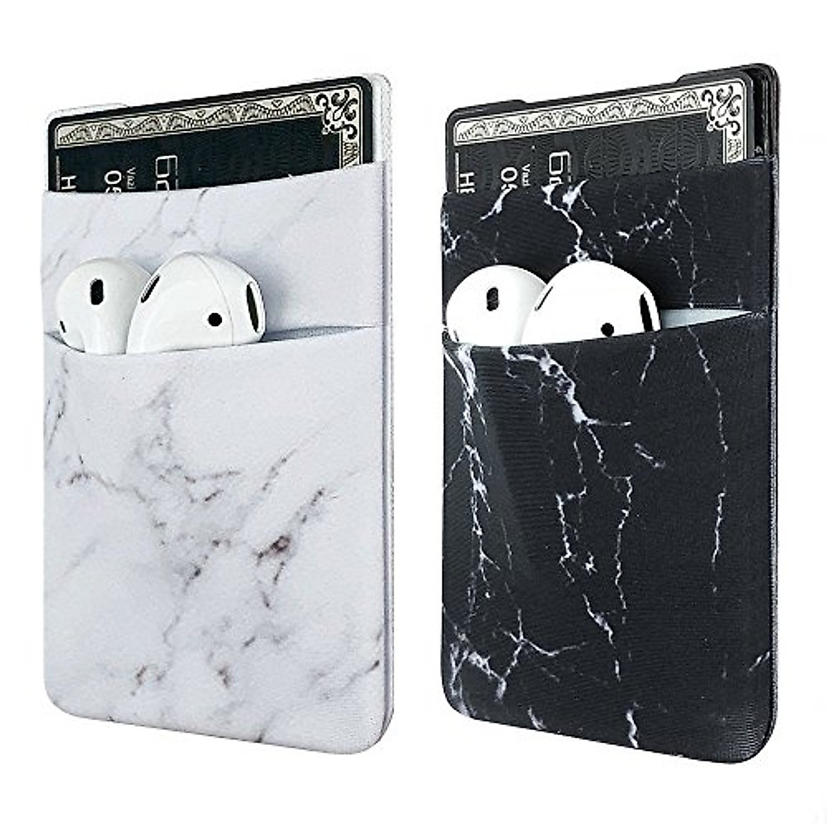 uCOLOR Two Pack Phone Card Holder Stretchy Lycra Wallet Pocket Credit Card ID Case Pouch Sleeve 3M Adhesive Sticker on iPhone Samsung Galaxy Android Smartphones (Black White Marble)