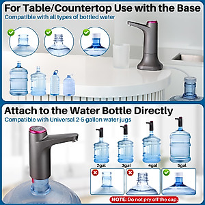 Water Dispenser, Rechargeable Wireless Water Pump with 2 Detachable Base for 5 Gallon Water Bottle or Desktop, Automatic Bedside Water Jug Dispenser