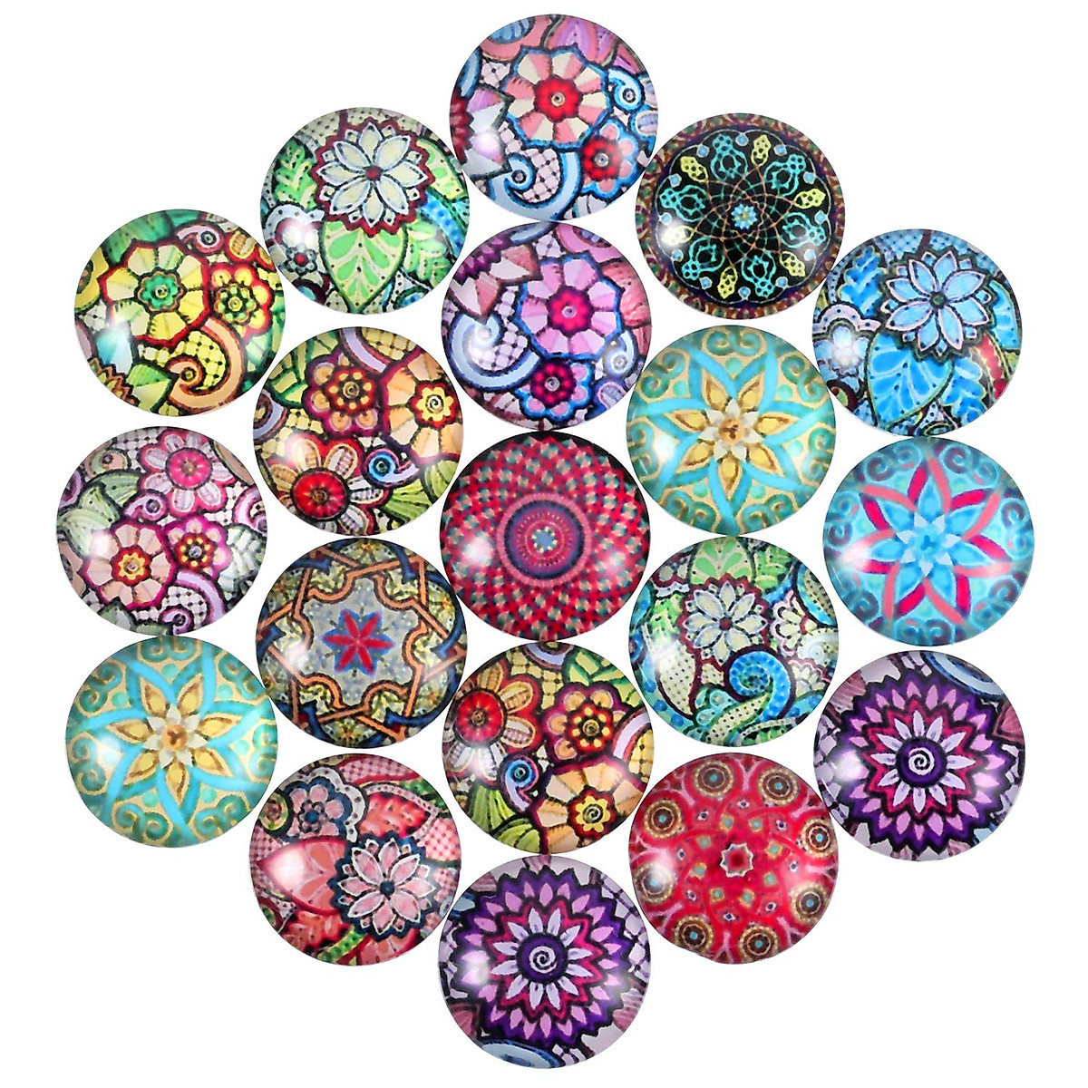 JOVITEC 200 Pieces 12 mm Flower Pattern Glass Beads Mixed Color Flat Marbles Mosaic Printed Half Round Crafts Glass Mosaic for Jewelry Making