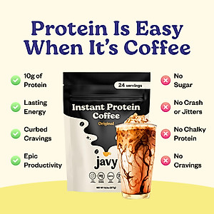 Javy Instant Coffee Protein Coffee - Premium Whey Protein & Instant Coffee - 100% Arabica Coffee - Zero Artificial Flavors & Sweeteners, 24 Servings