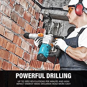 Berserker 1-1/8" SDS-Plus Rotary Hammer Drill with Safety Clutch,9 Amp 3 Functions Corded Rotomartillo for Concrete - Including 3 Drill Bits,Flat Chisel, Point Chisel,Carrying Case