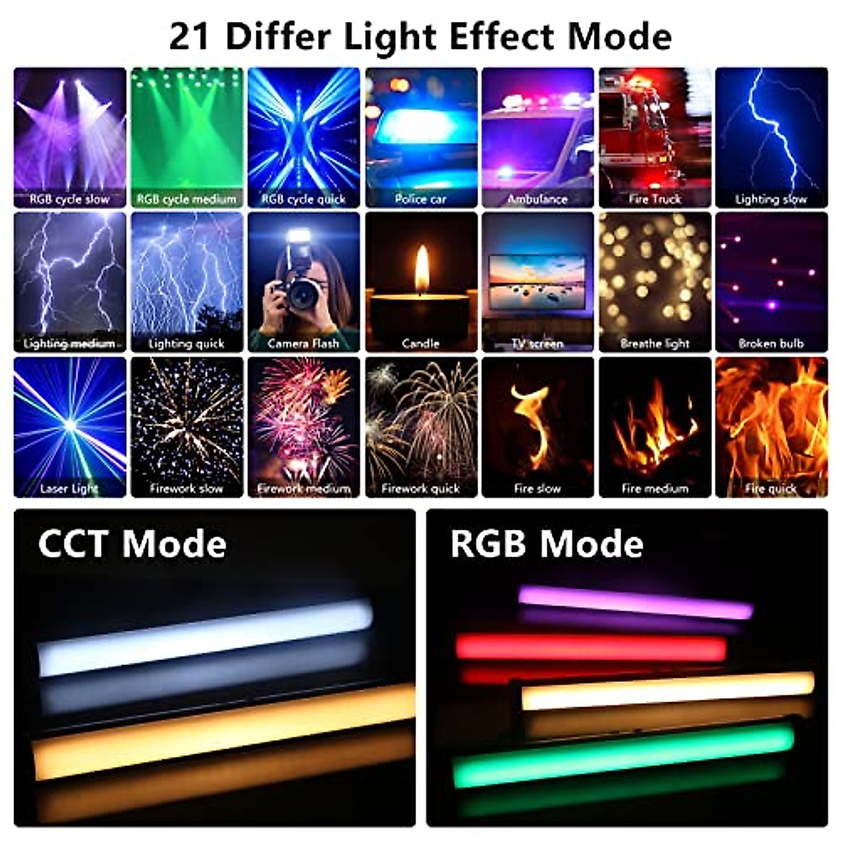 2 Pack RGB Led Video Light Stick Wand, Obeamiu 2600-9600K Photography Lighting, 5000mAh Rechargeable Battery, 21 Lights Effect for Video Conference Shooting YouTube Studio, Live Game Streaming, Vlogg