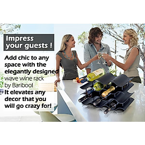 Bariboo Wave Wine Bottle Holder - Wine Rack Inserts for Cabinet That Fits 12 Bottles, Premium Plastic Countertop Wine Rack (Black, L)