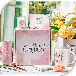 8 Pieces Bride Gifts Box Bridal Shower Gift Bachelorette Gifts for Bride Wedding Gift for Bride Stainless Steel Tumbler Coffee Mug Scented Candle and Ring Dish Set (Flowers)