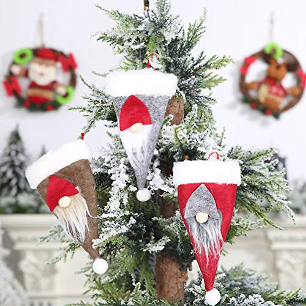 Hemoton 6Pcs Christmas Silverware Holders Pocket Santa Hat Gnome Elf Cutlery Knives Forks Tableware Storage Bag Covers for Xmas Holiday Table Decoration Red Grey