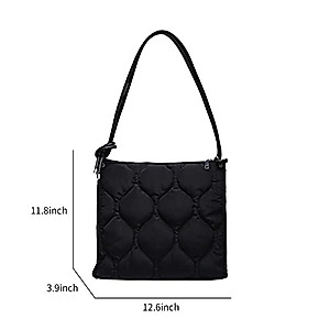 Oichy Puffer Shoulder Bag for Women Quilted Puffy Handbag Lightweight Padded Tote Bag Ladies Casual Purses Bucket Bag