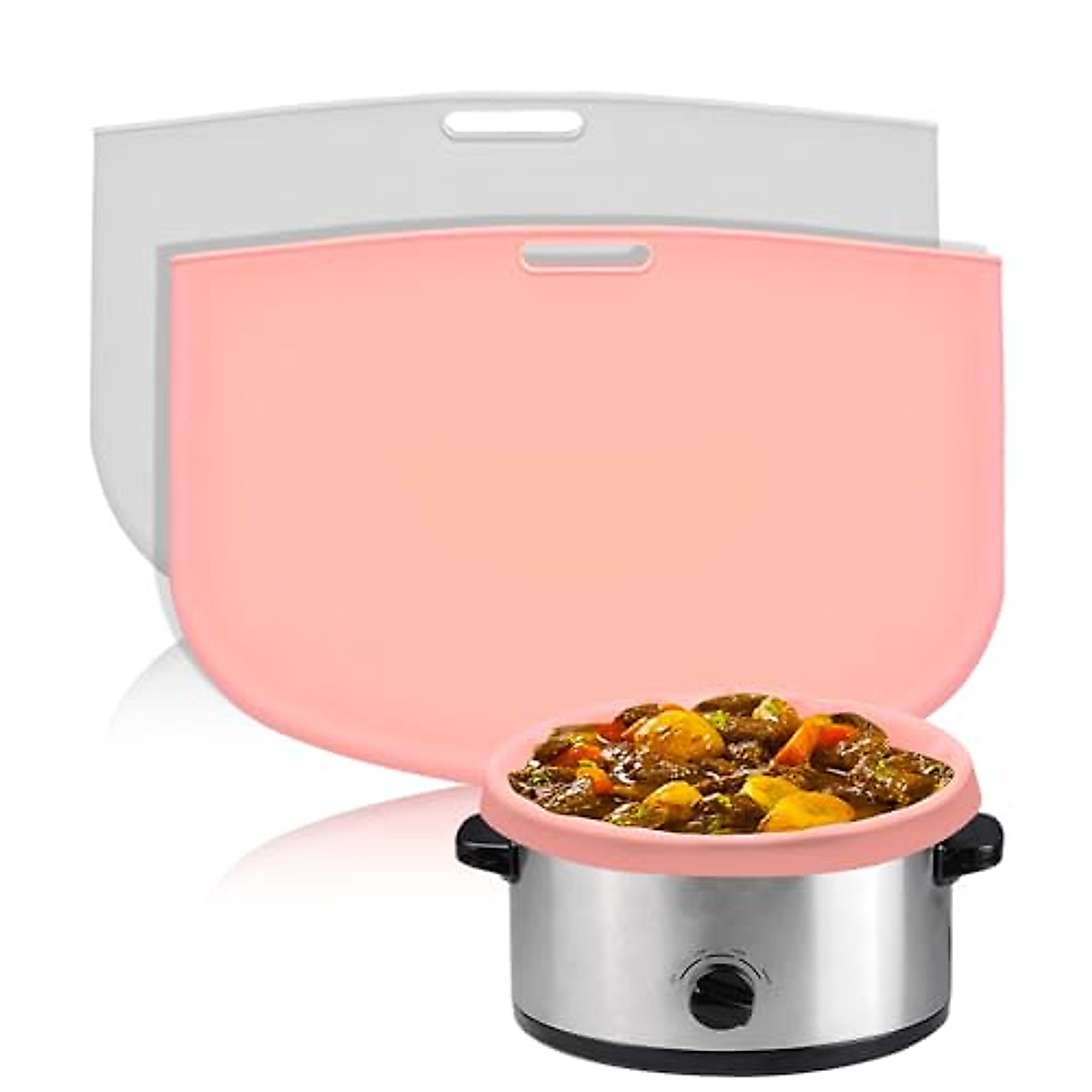 Dexspoeny Silicone (for Crock-Pots) Liner, Instead of Disposable Liner Reusable Leakproof & BPA Free Slow Cooker Liners Fits 6-7 Quarts (Crock Pots) Cooking Bags for Oval Pots Pink and Gray