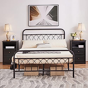 Yaheetech Nightstand Set of 2, Wooden Bedside Tables with 2 Drawer and Cubby, 2Pcs Tall Nightstand for Bedroom Small Space, Bedside Cabinet Telephone Table, 19″ L × 16″ W × 29″ H, Black