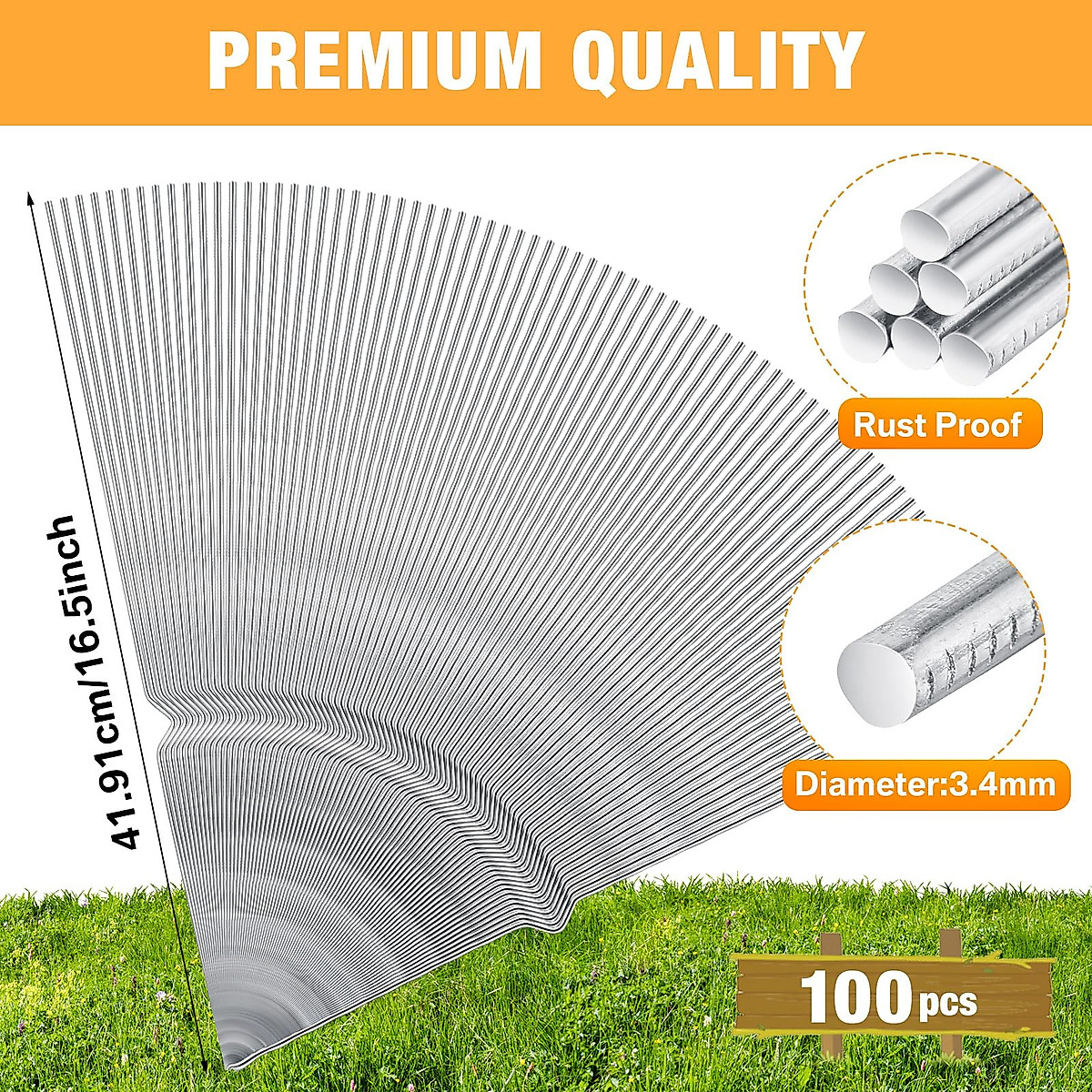 Tatuo 100 Pcs Yard Sign Stakes Heavy Duty 16.5'' Wire Yard Stakes Alternative to H Frame Metal Reusable Sign Holder for Spring Summer Lawn Corrugated Plastic