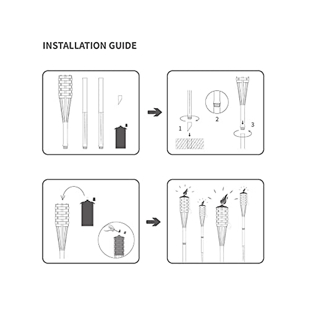 ONETHATCH Synthetic Bamboo Torches (4pack); Weather-Resistant Large Island Citronella Torch for Outdoor Lighting, Luau, Party, and Garden Decor; Wide-Mouth Canister, Stands 60" Tall