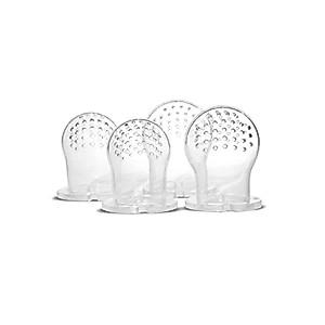 RaZbaby Feeder Pacifier Replacement Nipples (2 Large & 2 Medium) for Fruits & Vegetables, Infant Soothing Teether Toy 6M+, Food-Grade Silicone Pouch/Nipple, Dishwasher Safe, BPA Free, Freezable 4 Pack