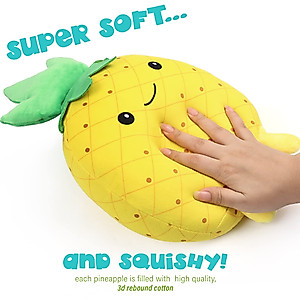 BenBen Pineapple Plush Toy, Set of 3, 12", 7" and 6'' Squishy Stuffed Animal Toys, Fruit Plushies, Fun Plush Pillow, Easter Basket Stuffers, Ms Sweety and Baby Pineapples