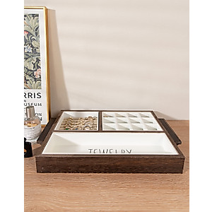 Rae Dunn Jewelry Tray - Jewelry Drawer Organizer - Jewelry Organizer Trays - Storage Box for Earring, Ring, Bracelet, Necklace - Insert for Dresser Drawers, Vanity Display (Wood "Jewelry")