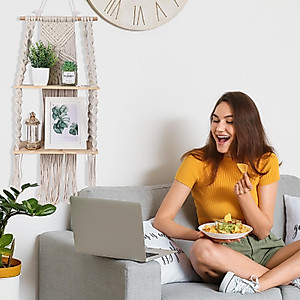 Barydat 2 Pack Macrame Wall Hanging Shelf 2 Tier Handmade Boho Hanging Wall Shelf Floating Woven Rope Hanging Shelves Decorative Storage Racks Holder Organizer for Home Bedroom Bathroom Plants, Beige