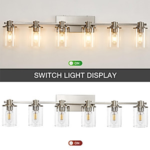 XGFOURSEVEN Brushed Nickel Bathroom Vanity Light, 6-Light Bathroom Light Fixtures with Clear Glass Shade, Nickel Wall Sconce for Bathroom Lighting (Brushed Nickel, 6 Light)