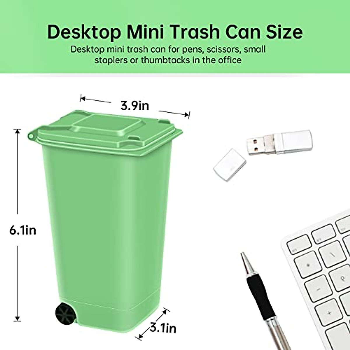 goldblue 4pcs Mini Curbside Trash Bin with Lid，Desk Trash Can Garbage Organizer Storage Bin Pen Pencil Cup Holder Office Supplies，Mini Small and Exquisite Trash Can