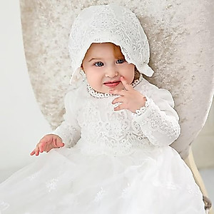 Leideur Baby Long Christening Gowns White Baptism Dress Special Occasion Dresses for Girls Birthday (6 Months, White 1)